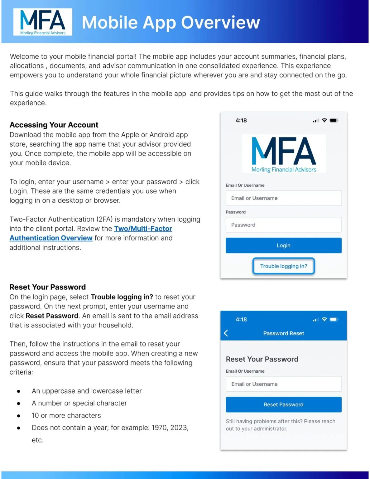 MFA Mobile App Overview - Morling Financial